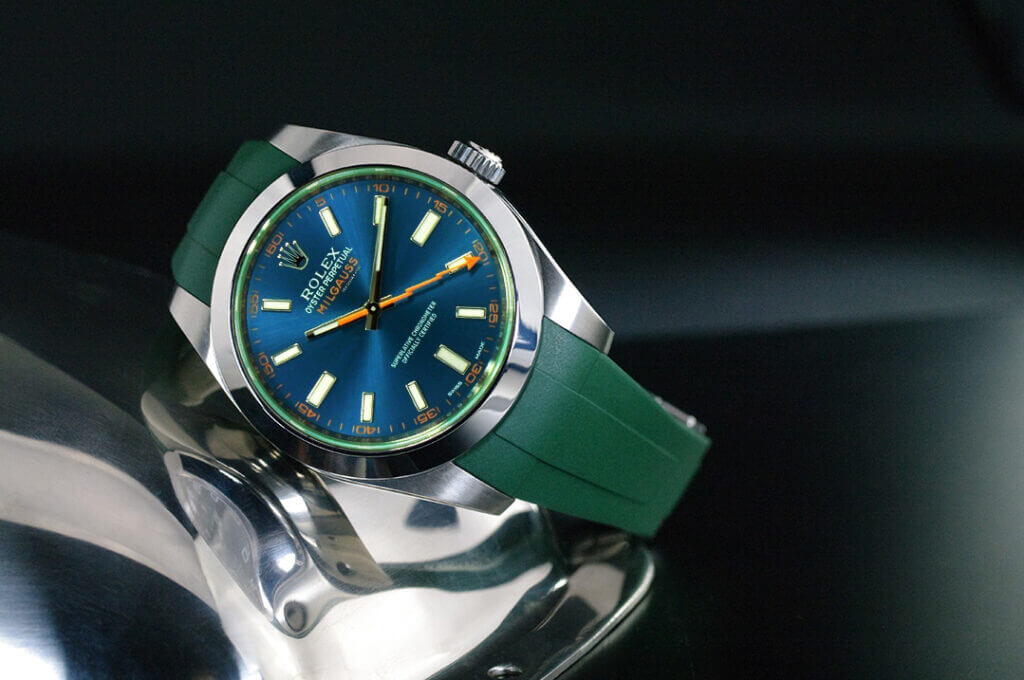 Green Rubber Strap for Rolex Milgauss 40mm - Classic Series